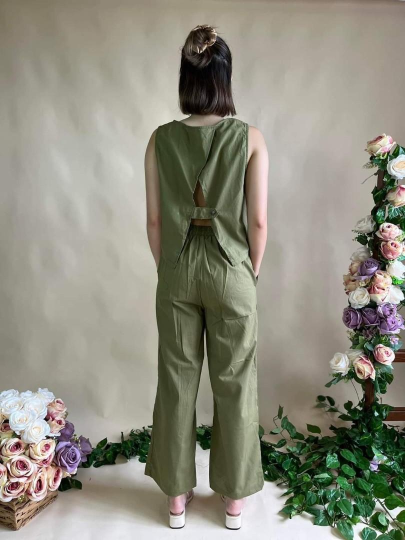 Army Green Top & Bottom Pants NEW, Women's Fashion, Dresses & Sets ...