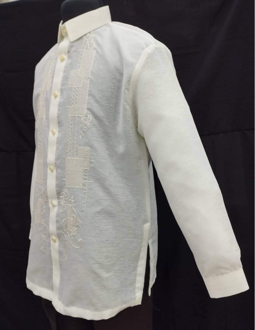Barong Tagalog Full Button Off White, Men's Fashion, Tops & Sets ...