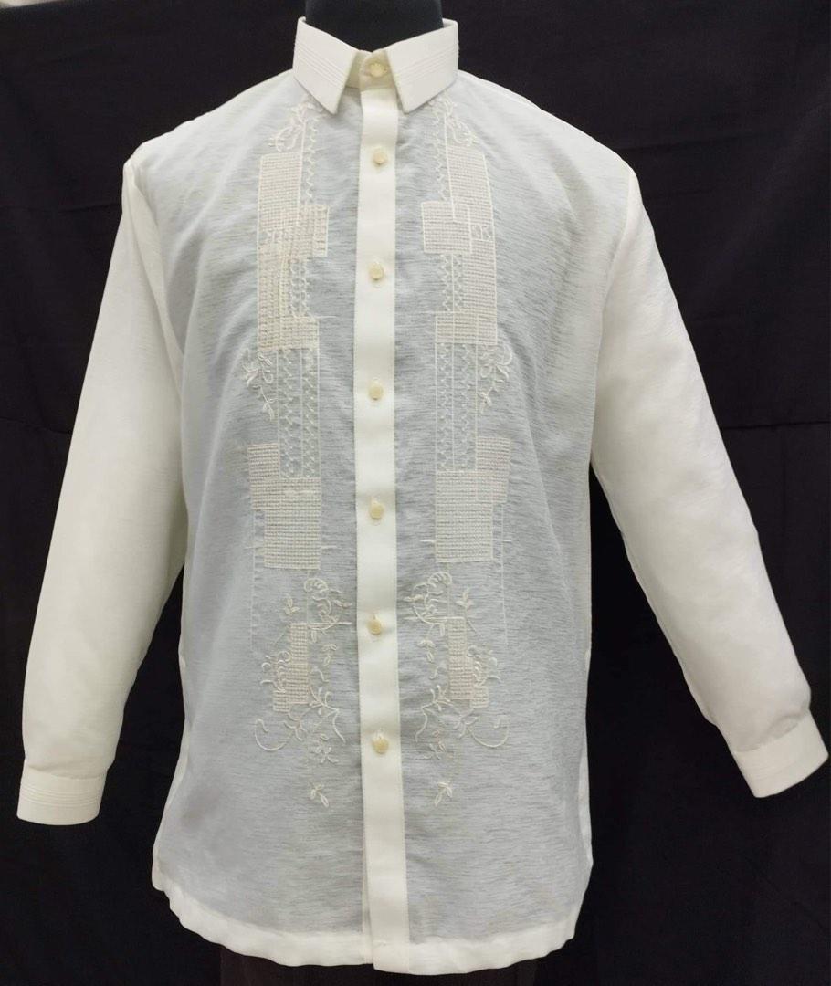 Barong Tagalog Full Button Off White, Men's Fashion, Tops & Sets ...
