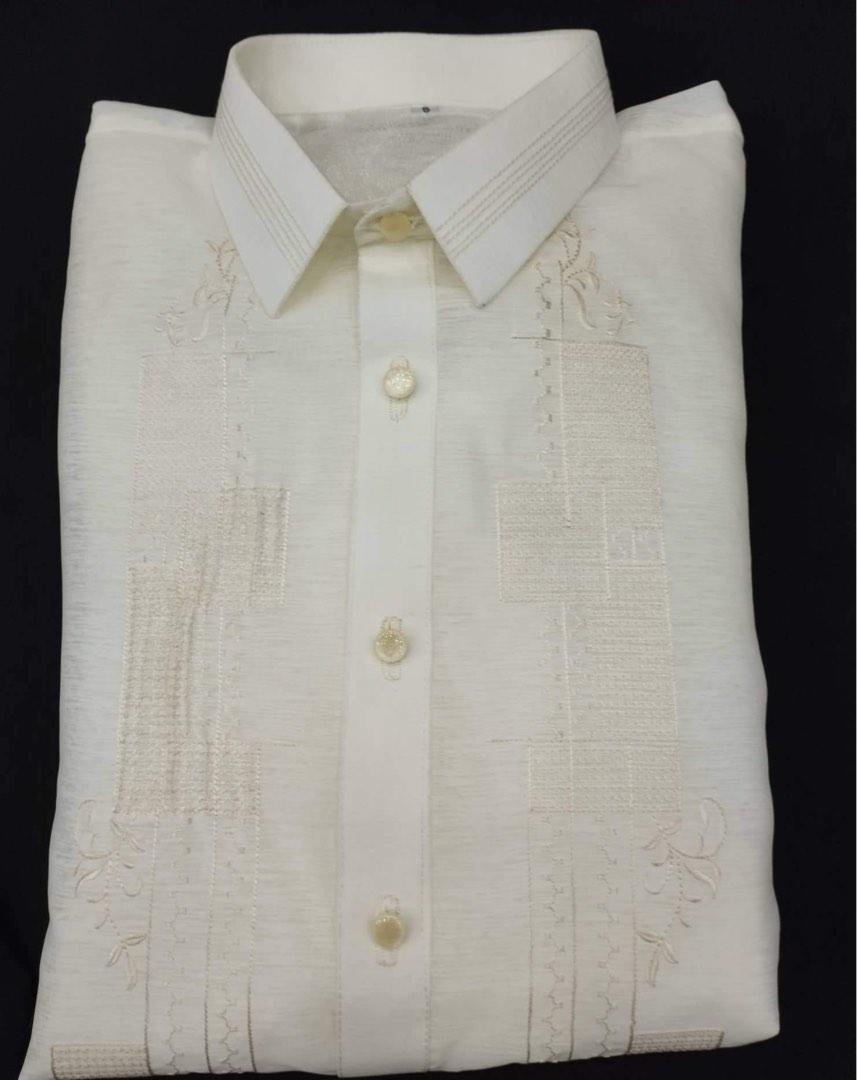 Barong Tagalog Full Button Off White, Men's Fashion, Tops & Sets ...