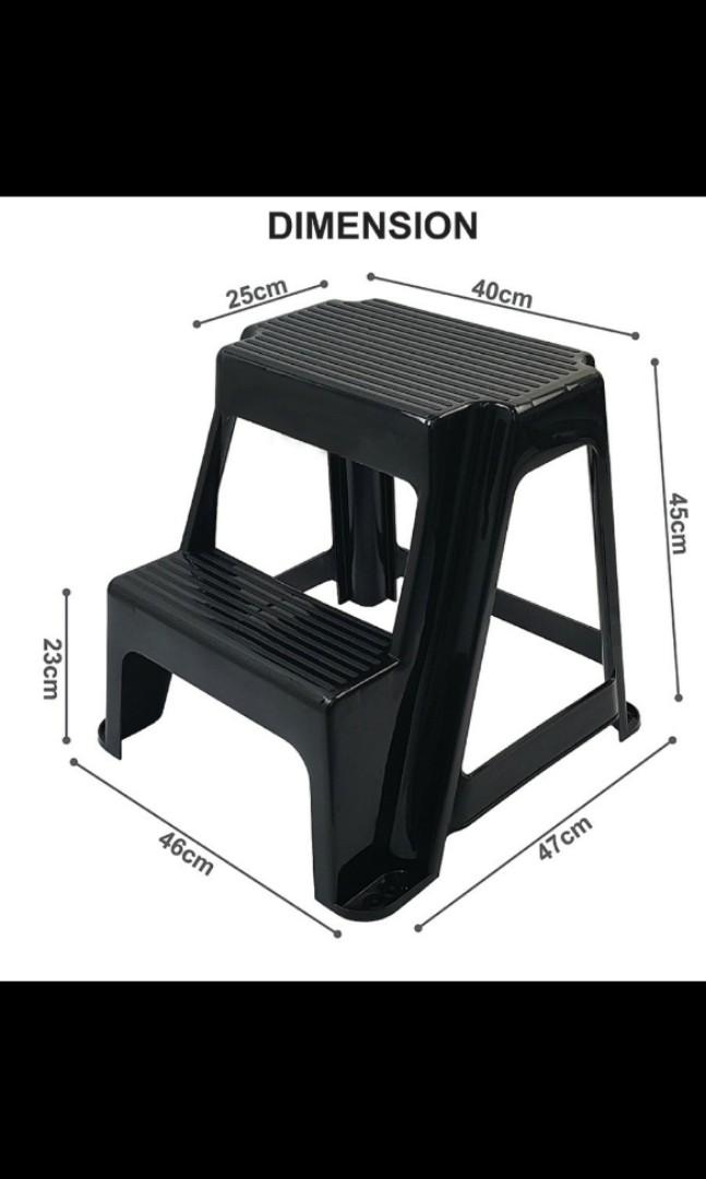 BLACK Double Step Stool Stackable Wide surface, Furniture & Home Living ...