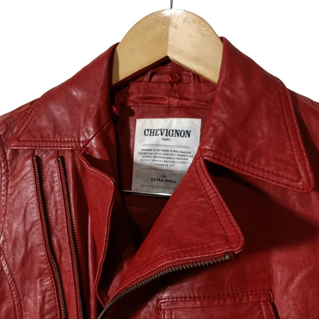 Chevignon Vintage Leather Jacket (Red) - 20 L 16 W, Women's Fashion, Coats, Jackets and ...
