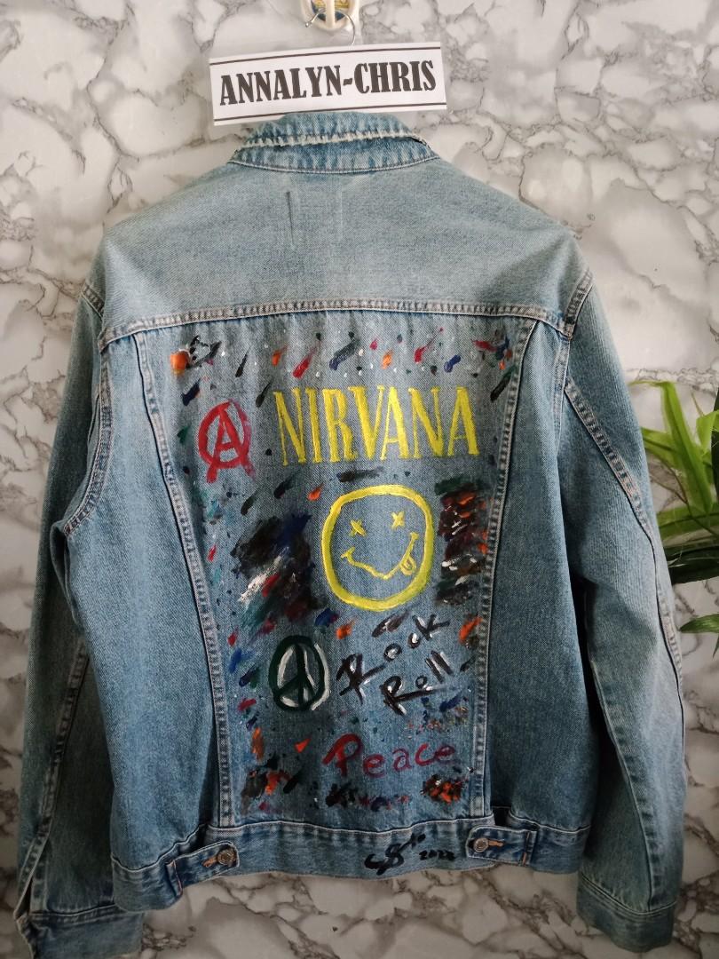 Custom Hand Painted Denim Jacket, Nirvana / Rock / Peace / Paint ...