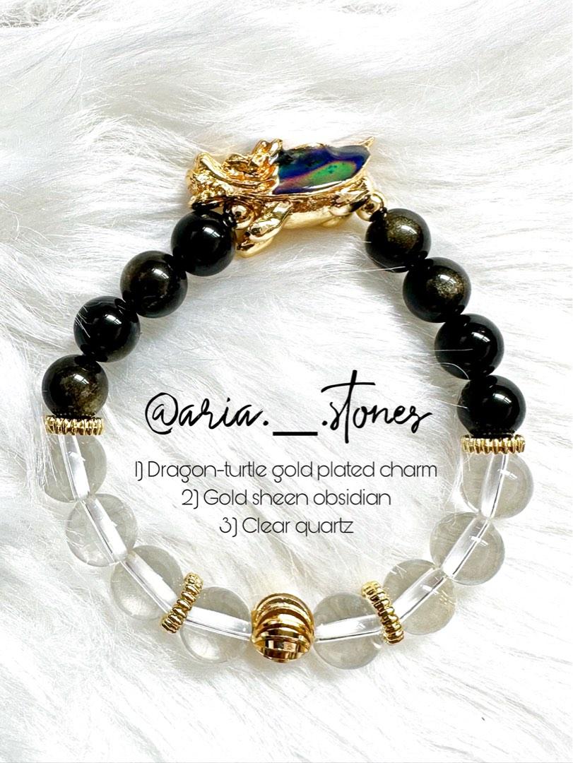 Dragon-Turtle Obsidian & Clear Quartz Bracelet, Women's Fashion ...