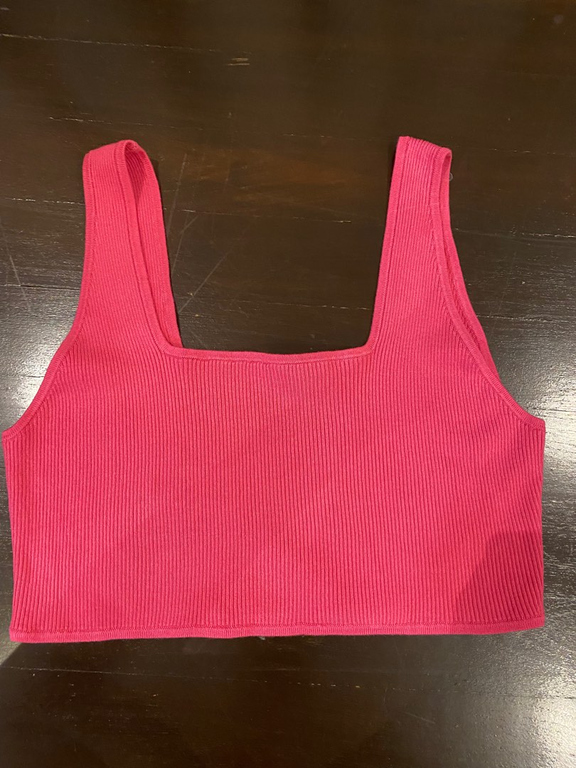 Hot pink square neck crop top, Women's Fashion, Tops, Sleeveless on ...