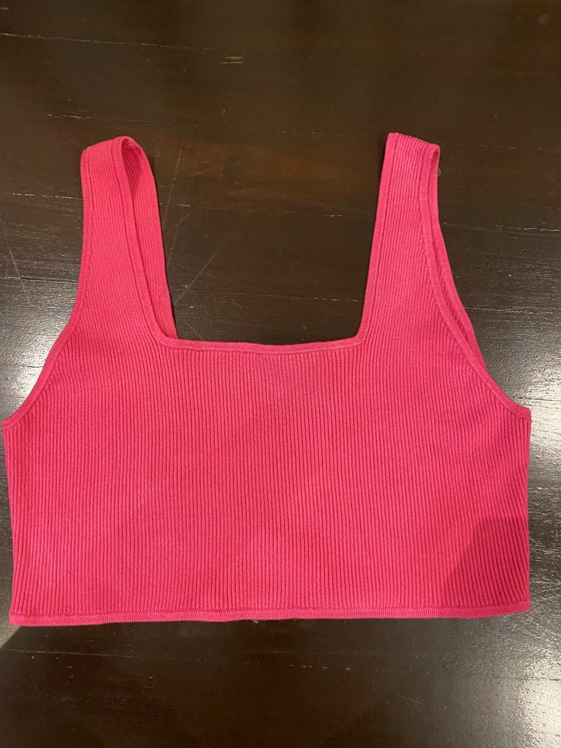 Hot pink square neck crop top, Women's Fashion, Tops, Sleeveless on ...