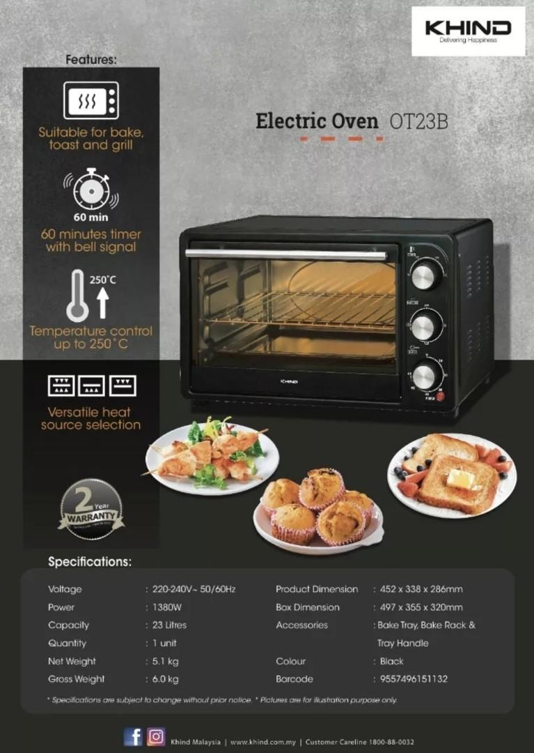 Khind 23L Oven (OT23B), TV & Home Appliances, Kitchen Appliances, Ovens ...