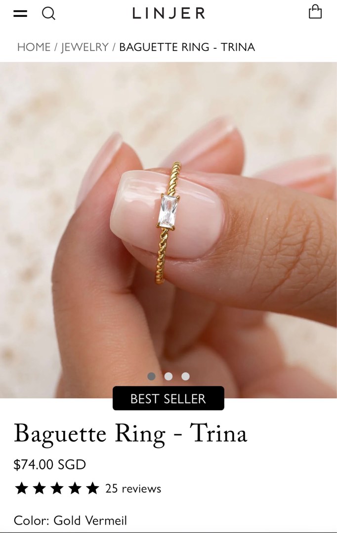 Linjer Trina Baguette Ring size 7, Women's Fashion, Jewelry ...