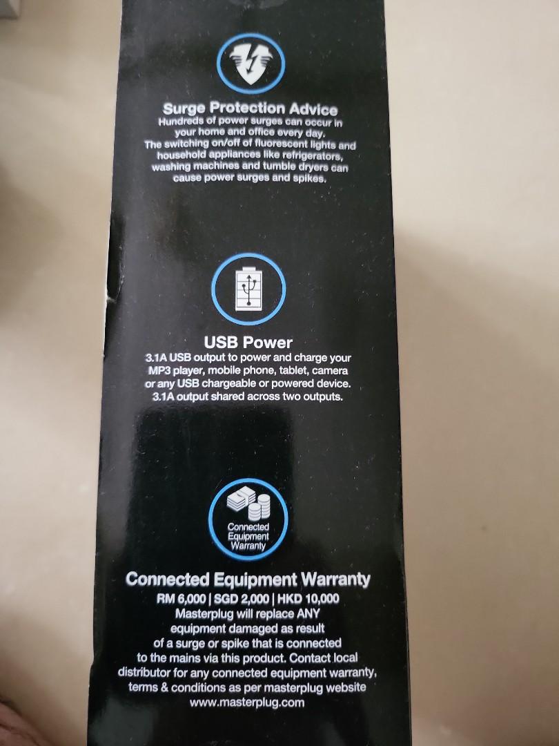 Masterplug surge protection USB 3 gang 3pin socket with USB, Everything ...