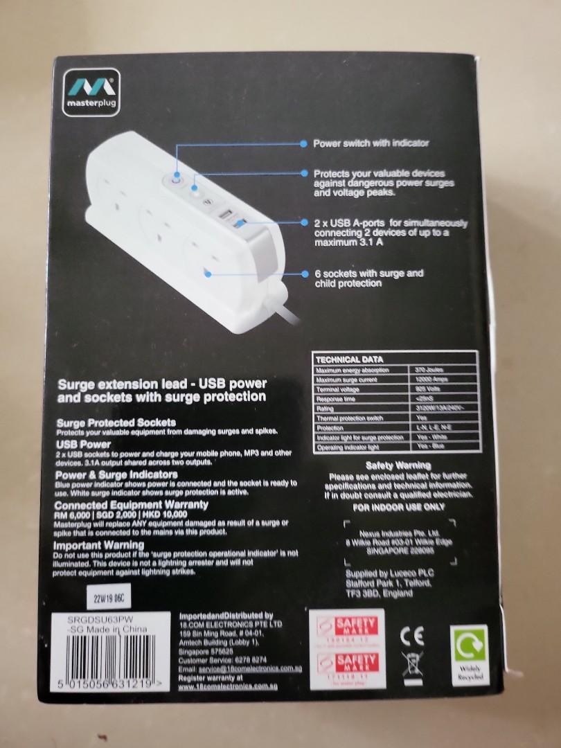 Masterplug surge protection USB 3 gang 3pin socket with USB, Everything ...