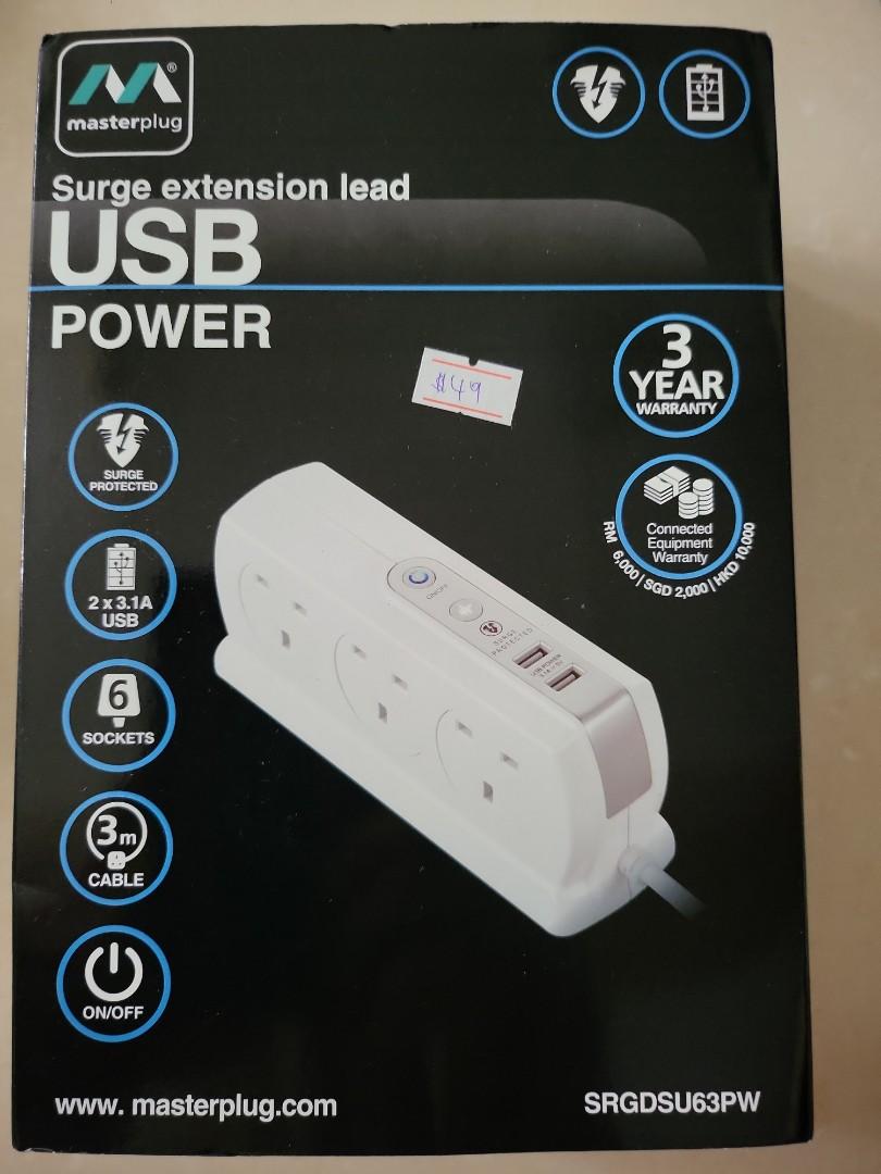 Masterplug surge protection USB 3 gang 3pin socket with USB, Everything ...