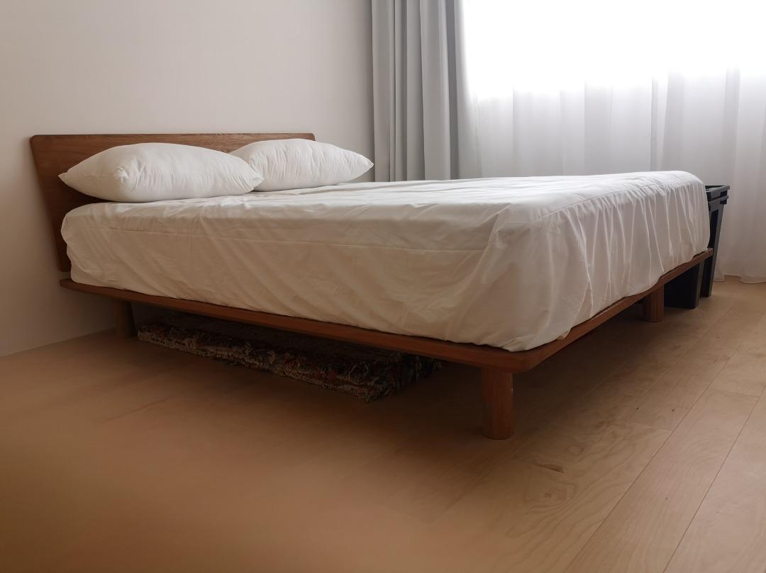 Muji Oak Double Bed Frame, Furniture & Home Living, Furniture, Bed ...