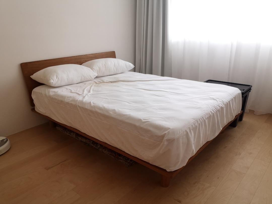 Muji Oak Double Bed Frame, Furniture & Home Living, Furniture, Bed ...