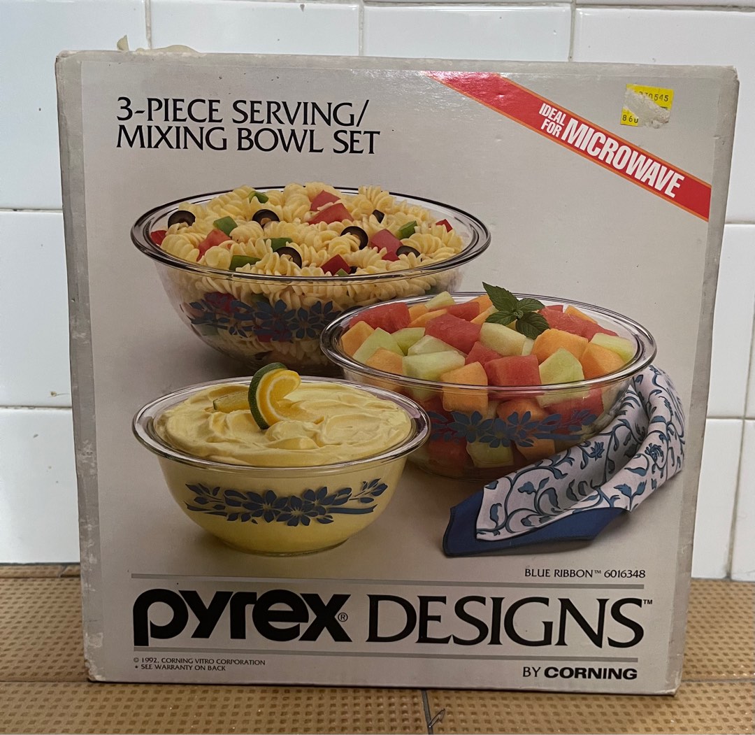 PYREX 3-PIECE SERVING/MIXING BOWL SET, Furniture & Home Living ...