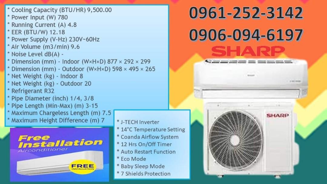 Sharp J Tech Inverter Split Type With Free Installation, TV & Home ...