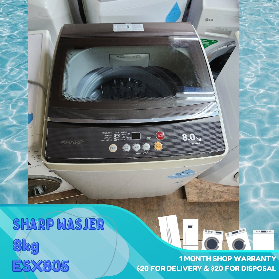SHARP Top Load Washer 8kg ESX805, TV & Home Appliances, Washing ...