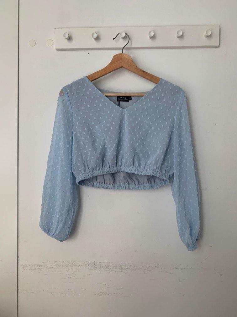 topazette sky blue crop top, Women's Fashion, Tops, Longsleeves on ...