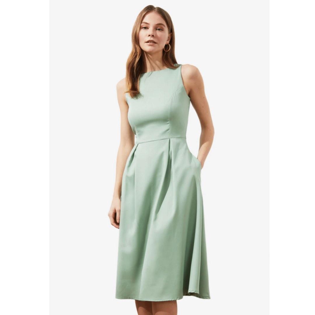 Trendyol mint green dress sleeveless Pleated A Line Flare Dress Midi ...