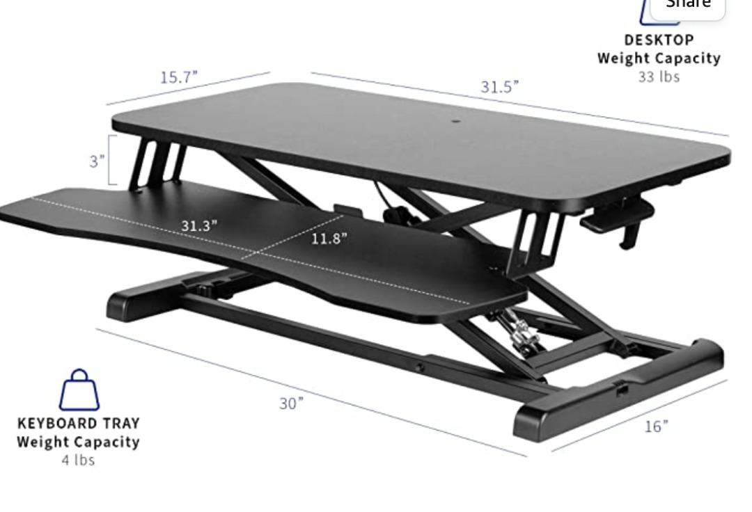 VIVO Stand Up Height Adjustable 32 inch Desk Riser, Sit Standing ...