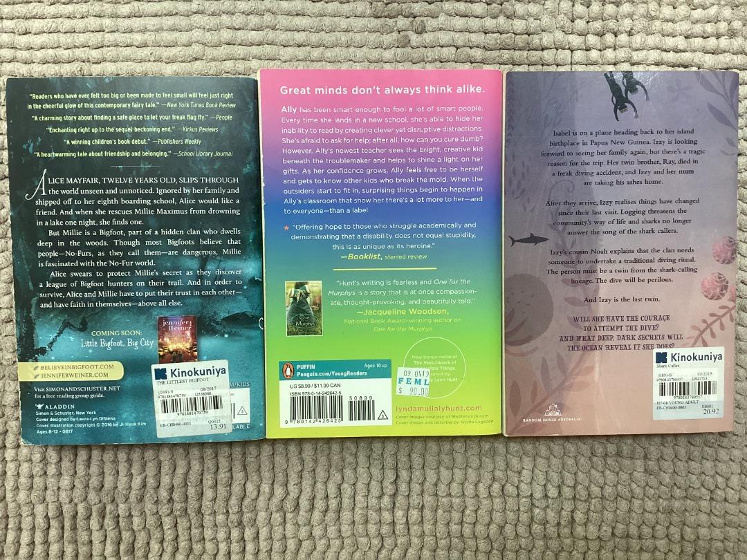 3 Books- Fish in a tree, The shark caller, The littlest bigfoot ...