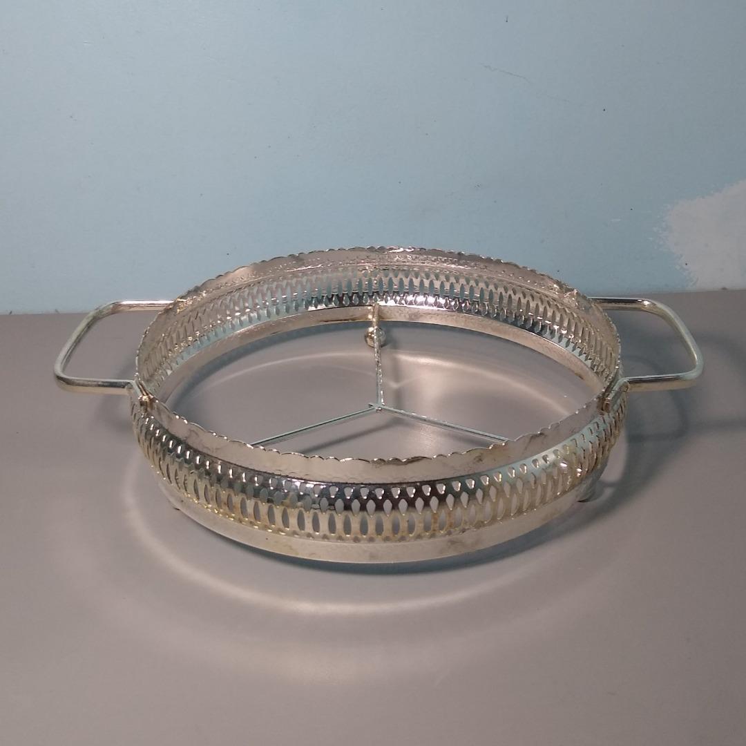 4cm x 18.5cm h.samuel glass and silver snack tray serving platter ...