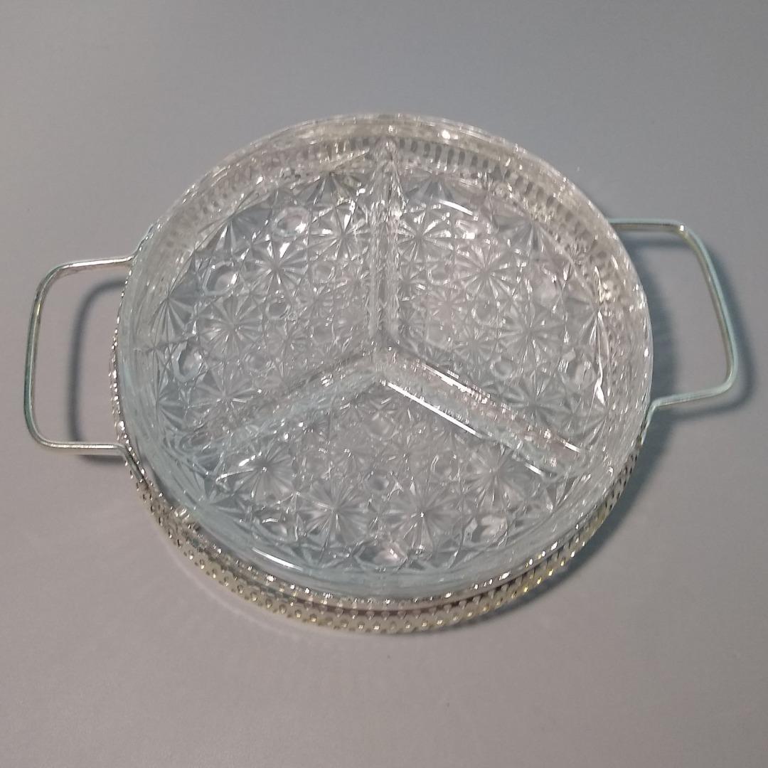 4cm x 18.5cm h.samuel glass and silver snack tray serving platter ...