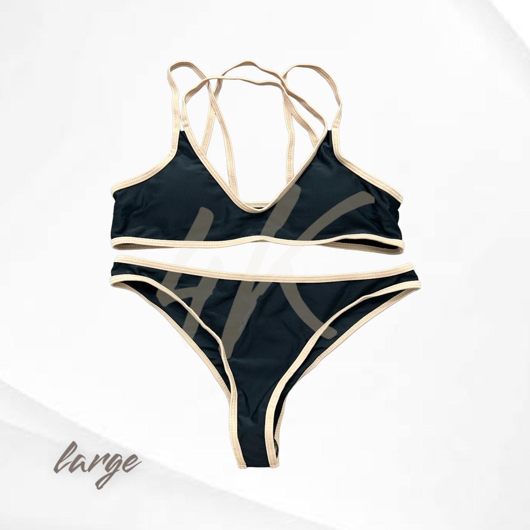 black beige lining large string two piece swimsuit, Women's Fashion ...