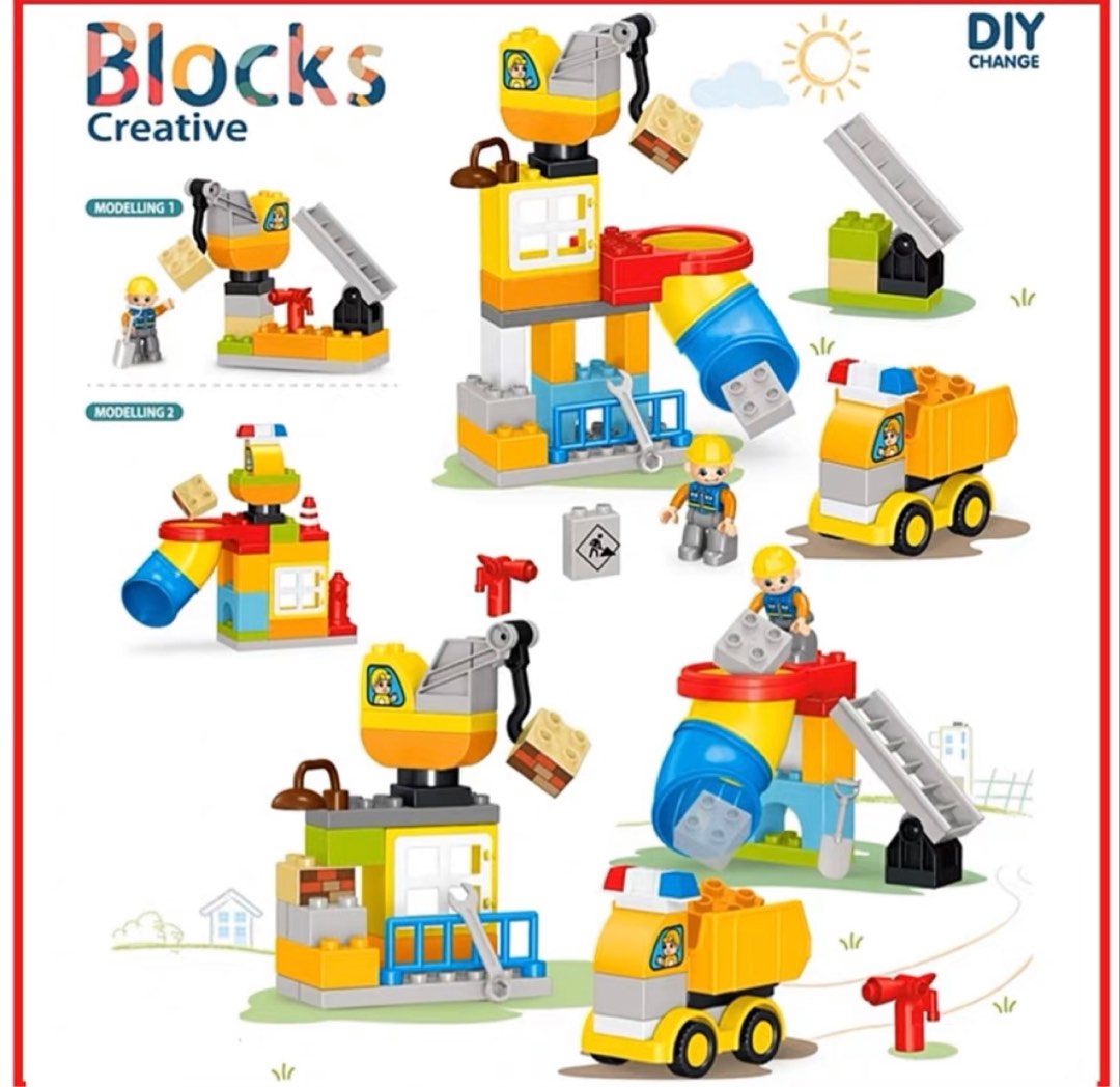 Kids Building Blocks- Construction Site Theme A - 51pcs, Hobbies & Toys ...
