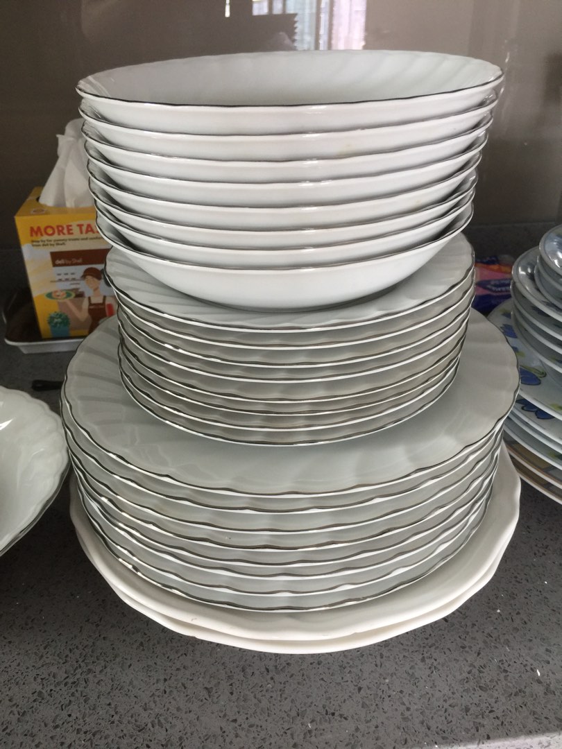 Brand New Silver Edge Dining and Tea Set, Furniture & Home Living ...