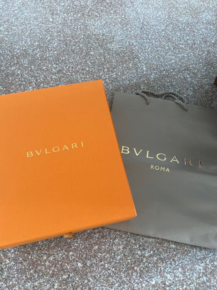 Bulgari box and paper bag/ Black round box, Furniture & Home Living ...