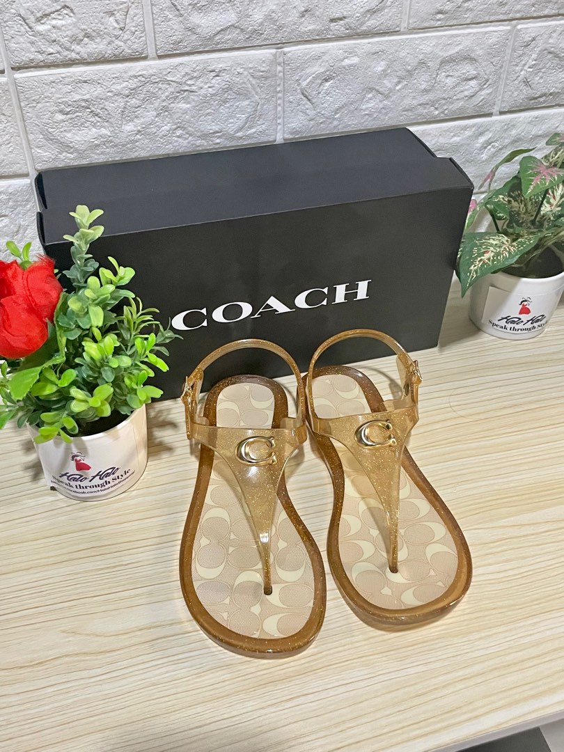 COACH Natalee Jelly Sandal Gold Size 7, Women's Fashion, Footwear ...
