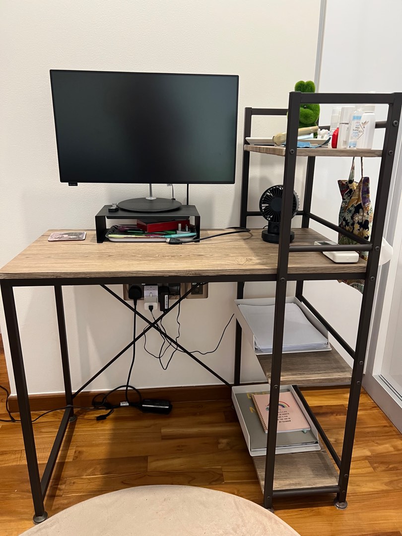 Compact Study Table with shelf and metal legs, Furniture & Home Living ...