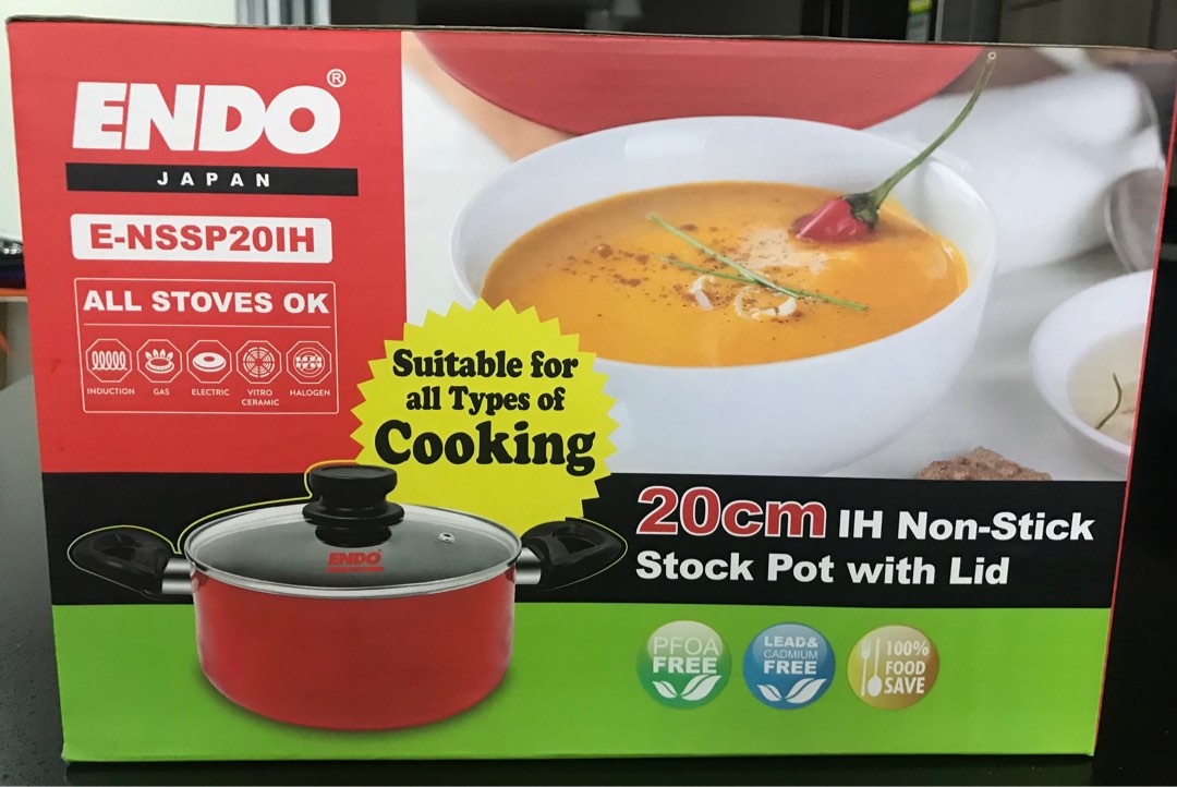 Endo 20cm Non-stick pot with lid, Furniture & Home Living, Kitchenware ...