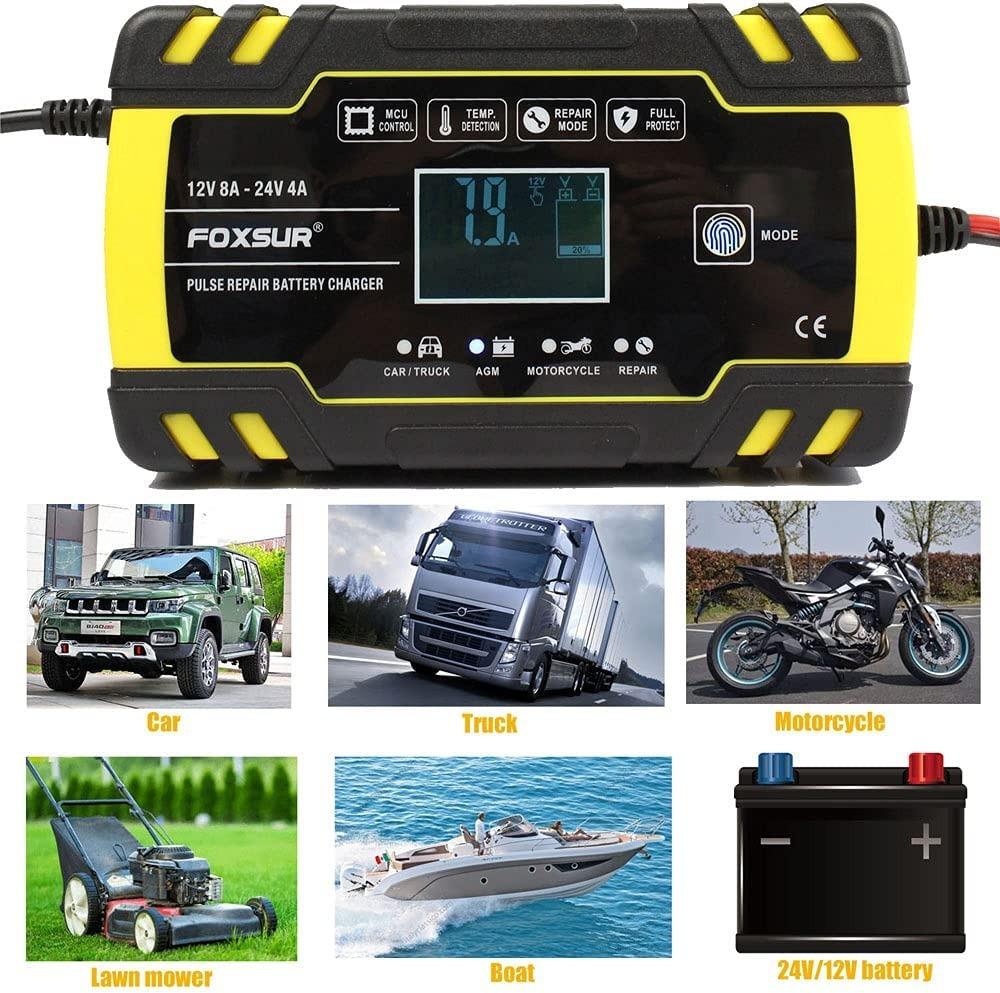Foxsur Car Battery Charger 12V/8A 24V/4A Automatic Smart Battery ...