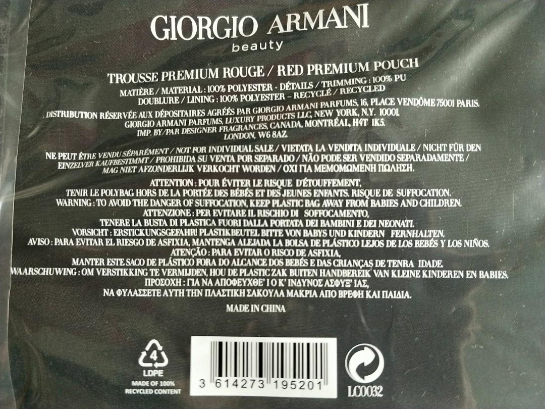 Giorgio Armani Beauty Red Premium Pouch, Women's Fashion, Bags ...