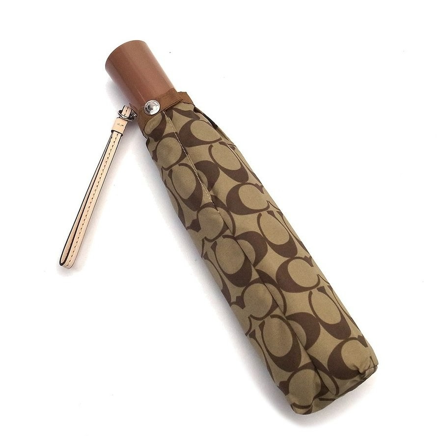 (INSTOCK) Coach Signature Brown Retractable Umbrella, Luxury ...