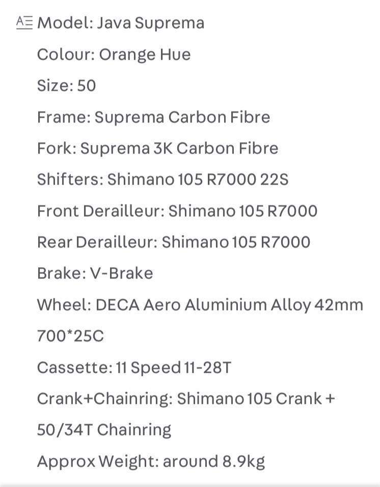 Java Suprema full carbon upgraded road bike, Sports Equipment, Bicycles ...