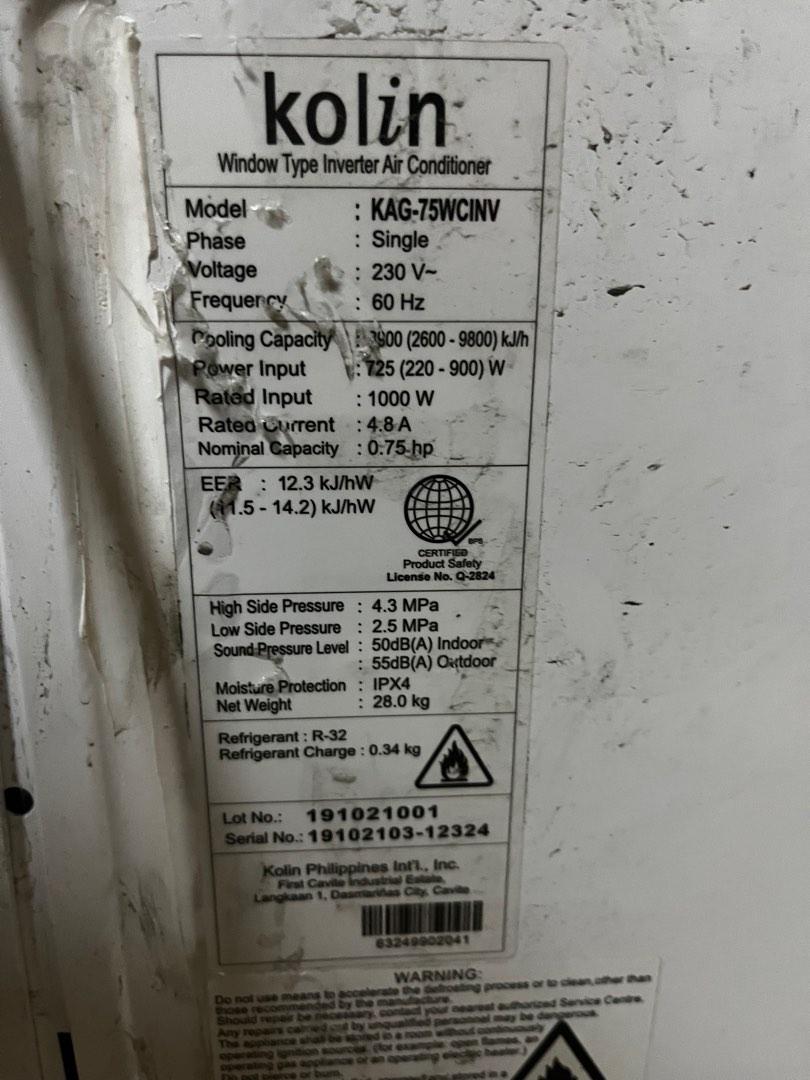 Kolin Window Type inverter 0.75hp, TV & Home Appliances, Air ...