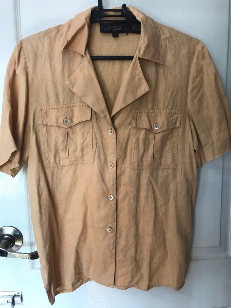 Linen Safari-ish Top, Women's Fashion, Tops, Others Tops on Carousell