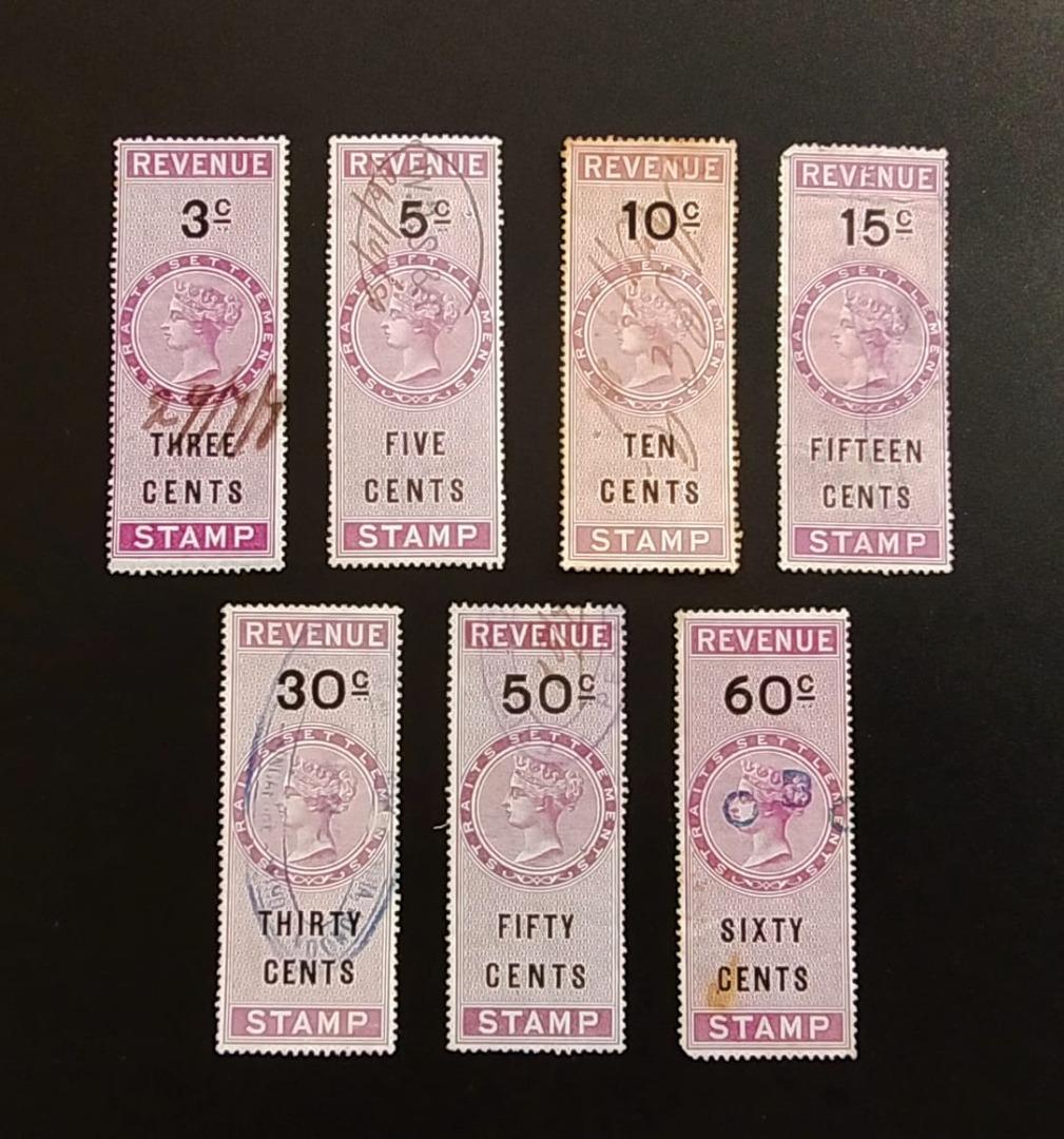 Malaya Straits Settlements 1874 QV Revenue Stamp 3c - 60c 7v Purple ...