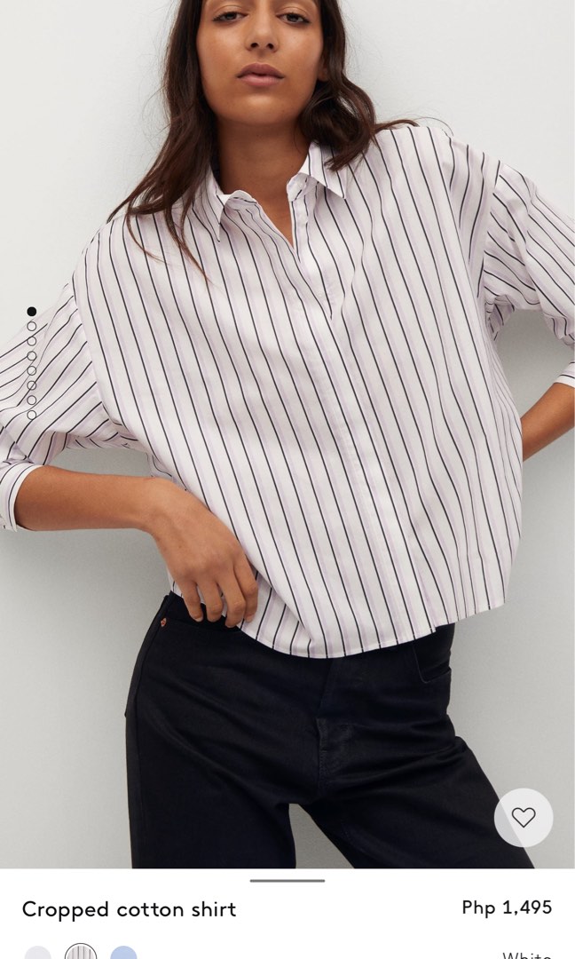 Mango stripes crop button down shirt, Women's Fashion, Tops ...