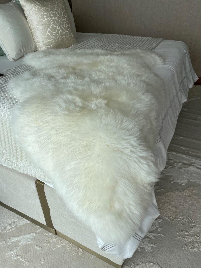 New white faux fur rug or bed throw, Furniture & Home Living, Home ...