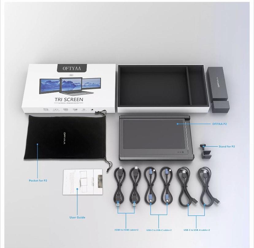 OFIYAA P2 Portable Monitor Laptop Screen Extender Dual 11.6" Display ...