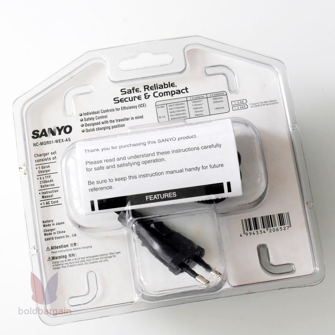 SANYO NC-MQR01-WEX-AS Quick Charger + 4 Made in Japan 2100 mAh Rechargeable Battery, Photography ...