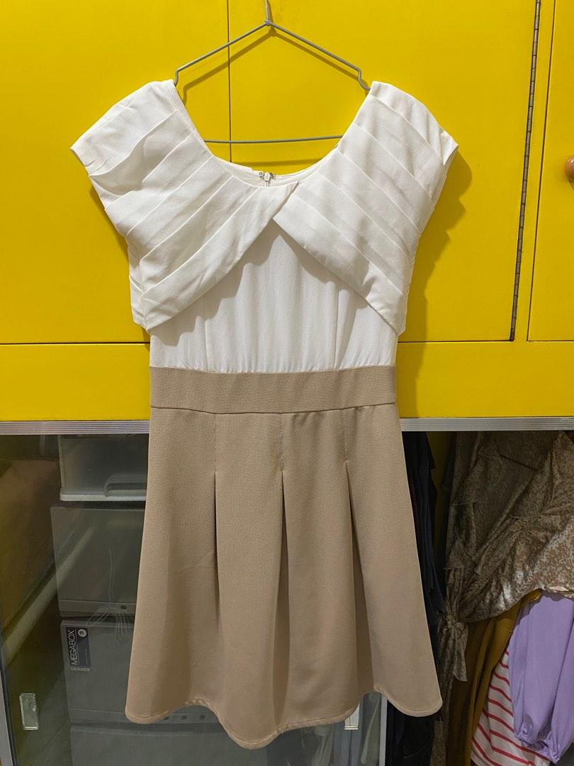 Semi-formal White Top/Beige Bottom Dress, Women's Fashion, Dresses ...