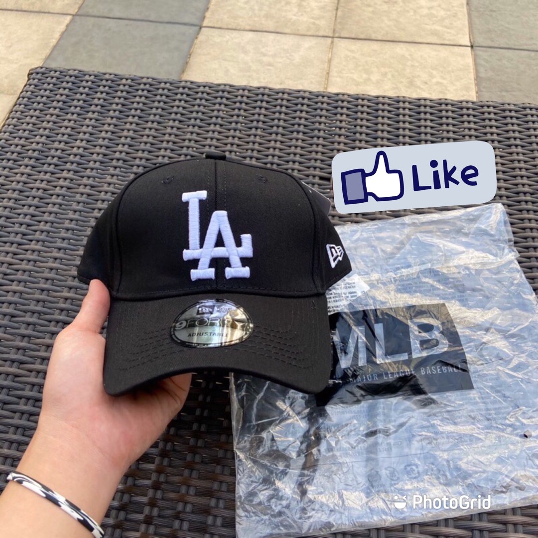 Topi NY MLB CAP LA black logo white, Fesyen Pria, Aksesoris, Topi di ...