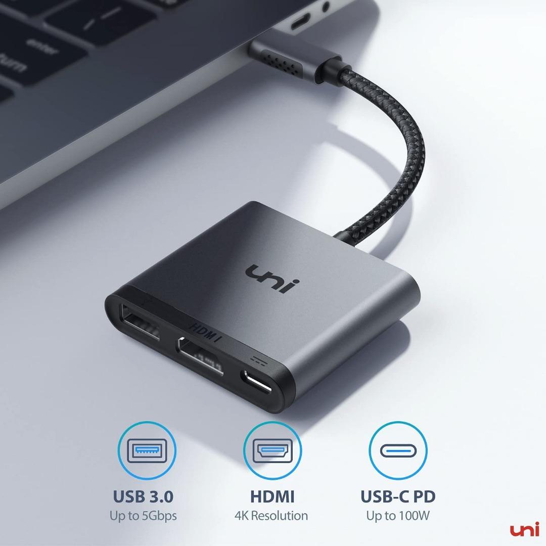 uni USB C HDMI Adaptor 3-in-1, USB-C Multiport Adaptor 3-in-1, Supports ...