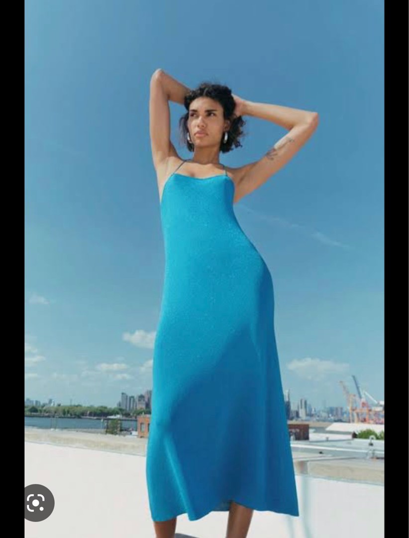 Brand New Zara Blue Halter Dress, Women's Fashion, Dresses & Sets ...