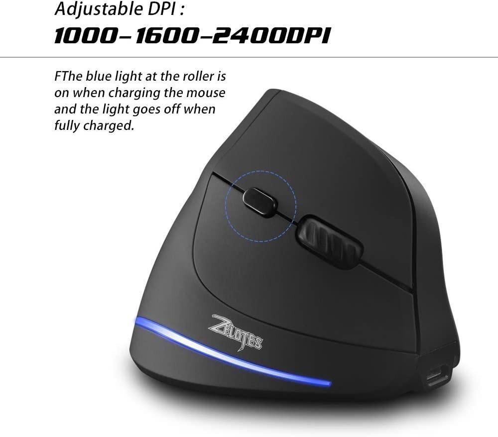 Zelotes Rechargeable Vertical Wireless Mouse, 2.4G Wireless Vertical ...