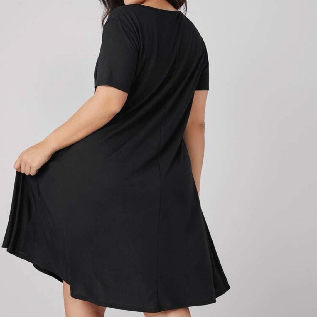 (1XL) SHEIN Curve Plus Size Black Short Sleeves Tee Dress, Women's Fashion, Dresses & Sets ...